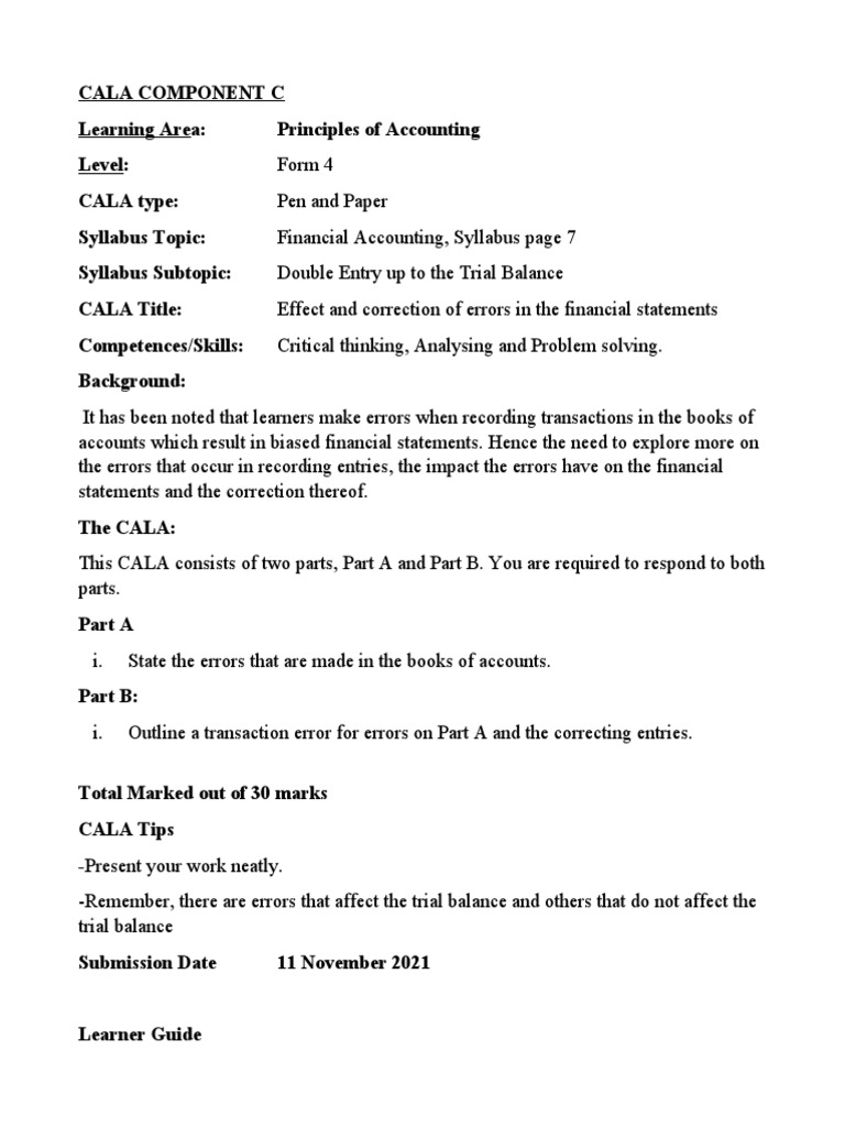 Cala Component C - OLevel Principles of Accounting | Download Free PDF | Learning | Accounting