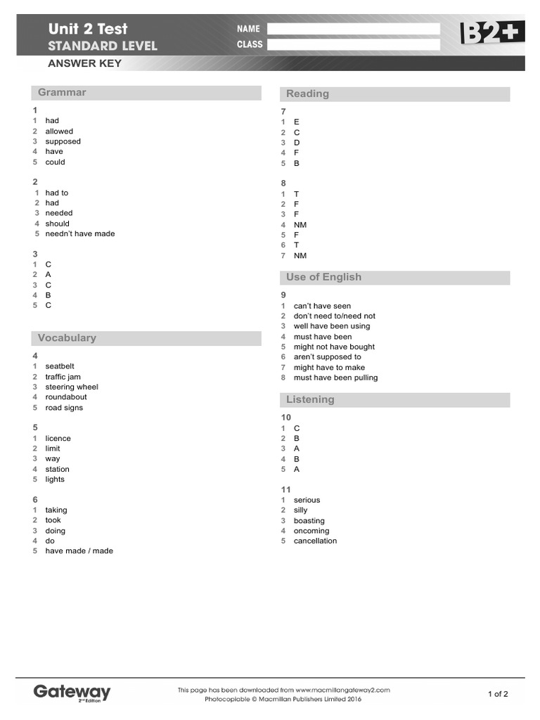 B2+ UNIT 2 Test Answer Key Standard | PDF | Cognitive Science | Human ...
