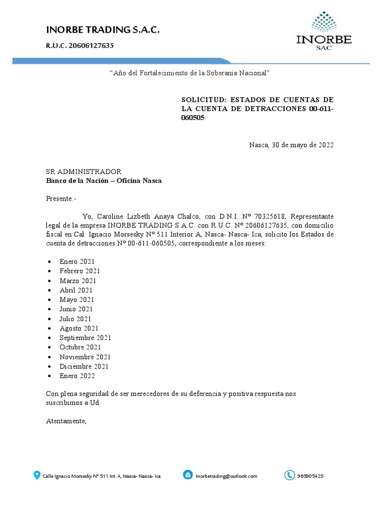 Carta Al Banco de La Nación | PDF
