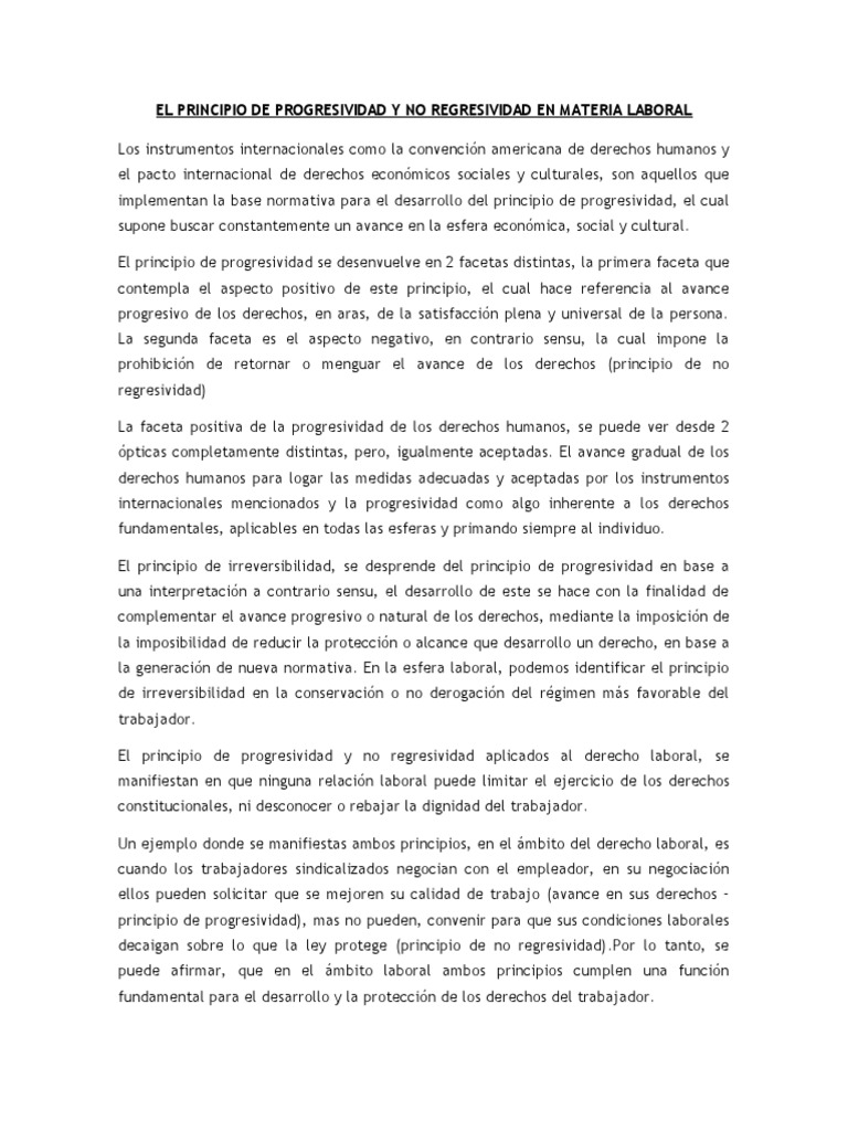 El Principio de Progresividad y No Regresividad en Materia Laboral ...