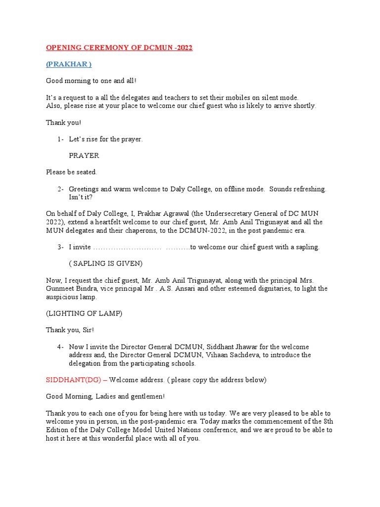 Opening Ceremony of Dcmun | PDF | Global Politics | Government