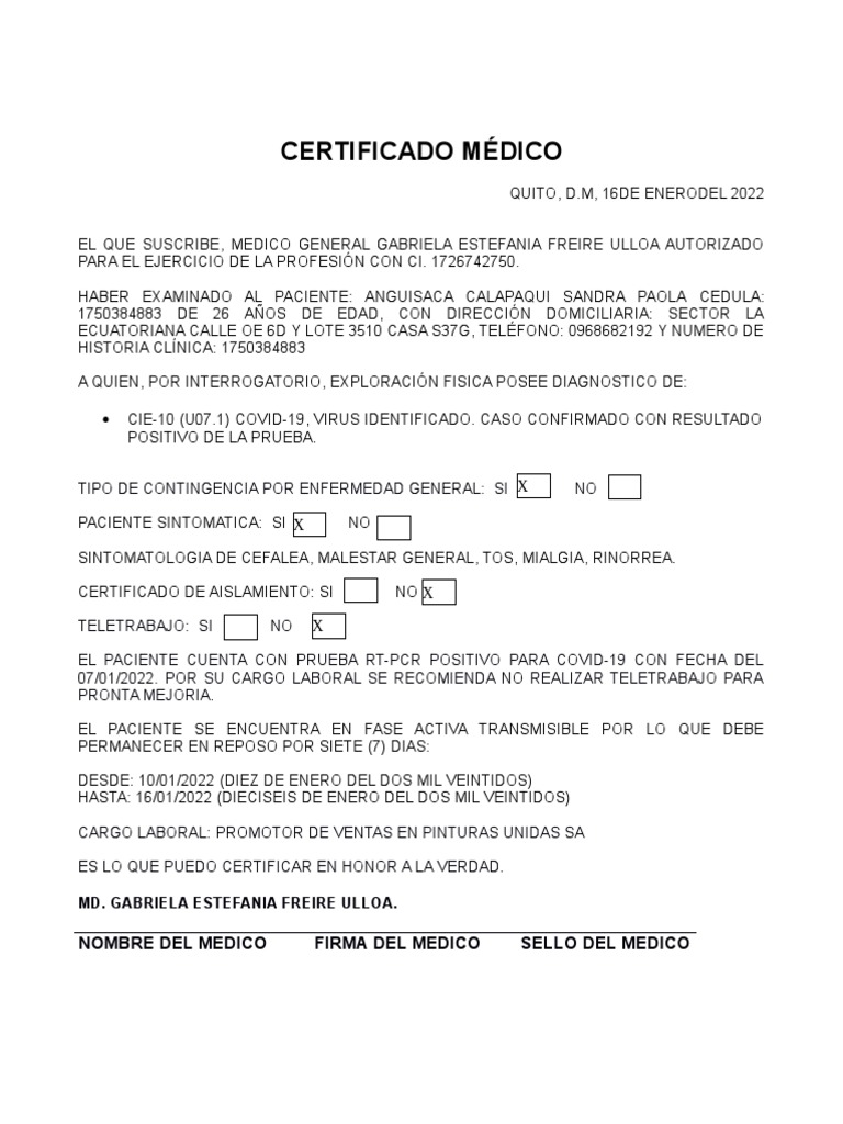 Formatos de Certificados Medicos | PDF | Epidemiología | Enfermedades y ...