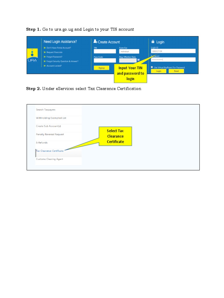 Step 1. Go To Ura - Go.ug and Login To Your TIN Account | PDF