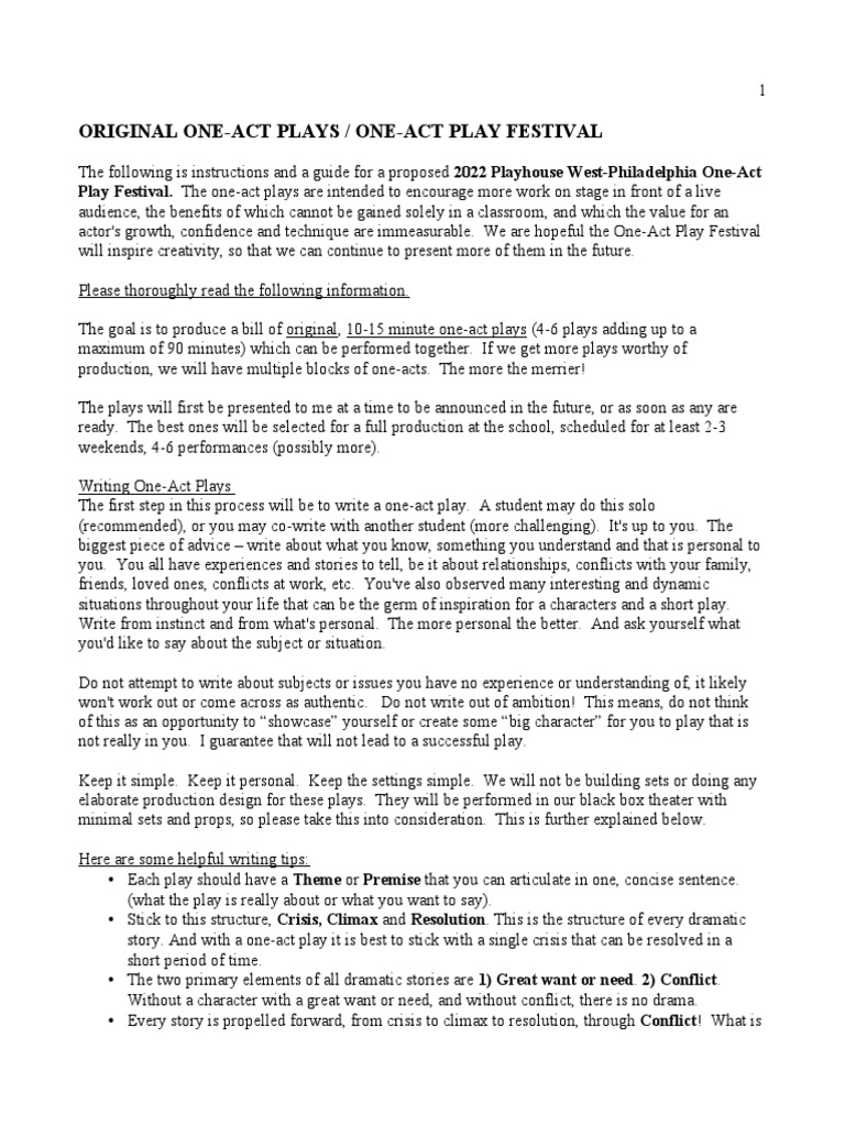 One Act Play Festival Guidelines 2022 | PDF