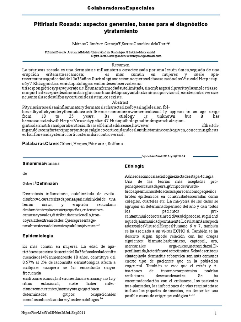 Pitiriasis Rosada de Gilbert | PDF | Piel | Epidemiología