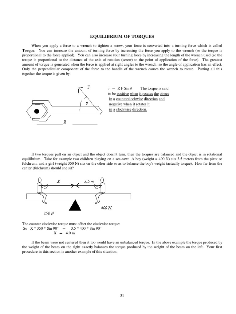 Understanding Rotational Equilibrium Through the Balance of Torques ...