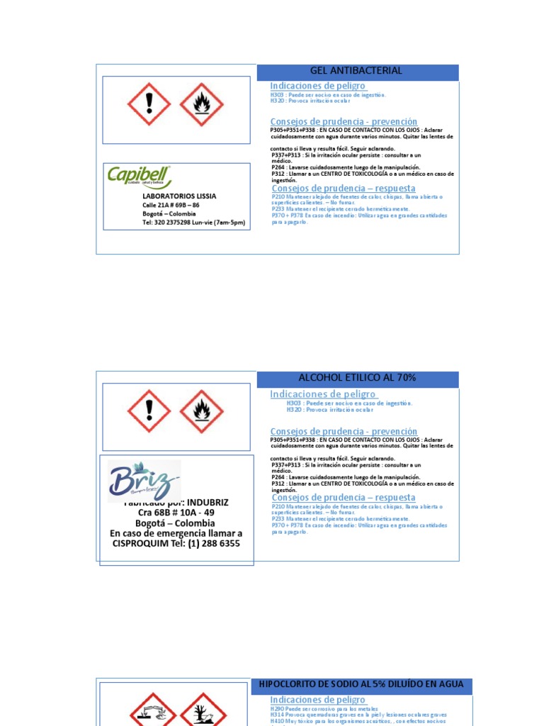 Ejemplo Rotulo Sustancias Químicas | PDF | Química | Especialidades Medicas