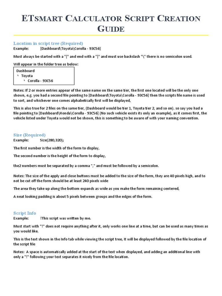 ETsmart Calculator Script Creation Guide | PDF | Computer File | Pixel