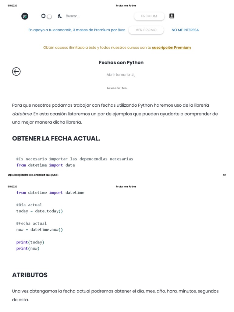 Tutorial Fechas Con Python | PDF | Python (lenguaje de programación) | Informática
