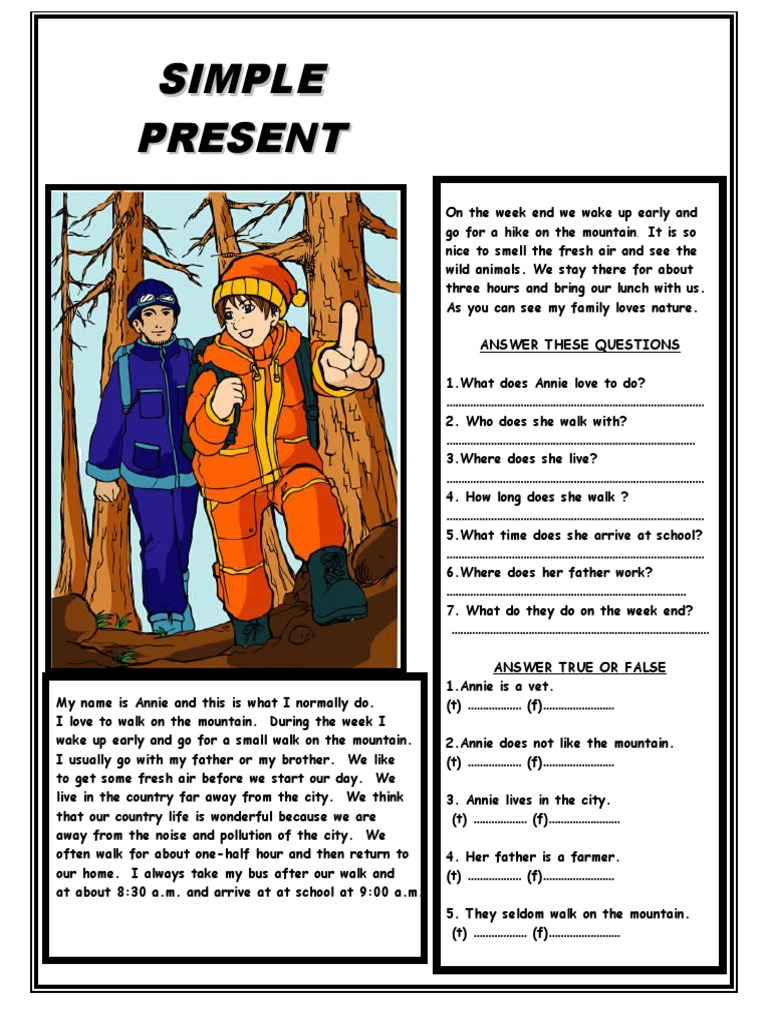 Simple Present Reading Comprehension Text Grammar | PDF | Animals And ...