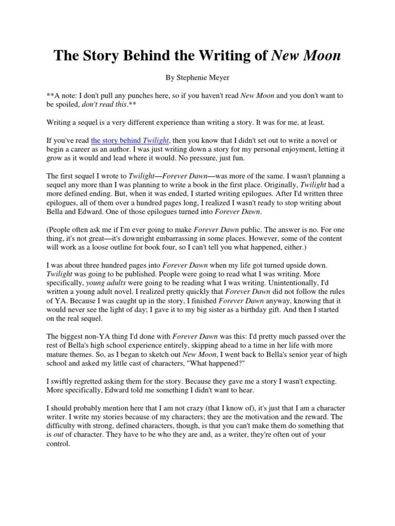 The Story Behind New Moon | PDF | Twilight (Meyer Novel) | Twilight ...
