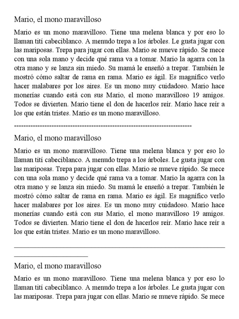 Mario, el mono maravilloso: cuento infantil | PDF