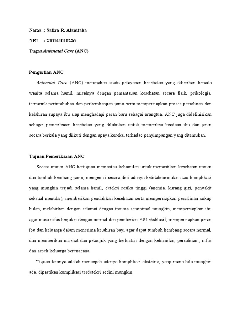Panduan Lengkap Antenatal Care (ANC) | PDF