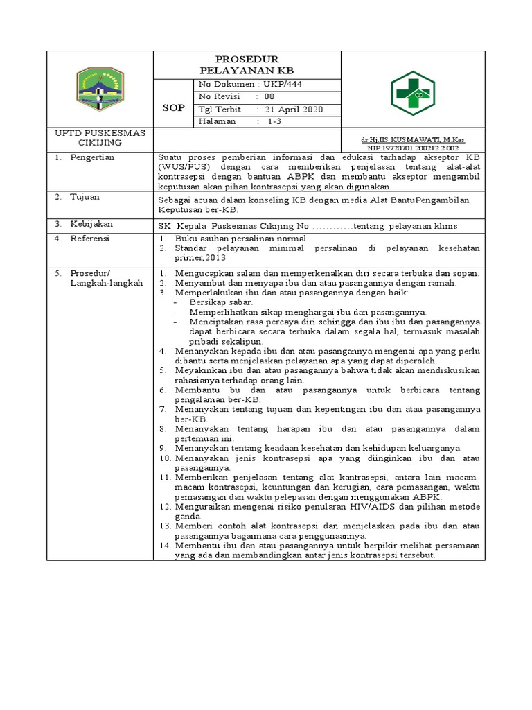 Sop Pelayanan KB | PDF