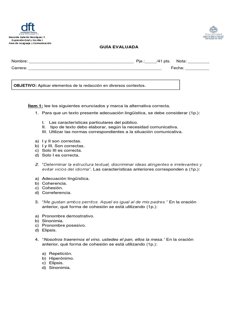 Guia Evaluada | PDF | Gramática | Ciencia cognitiva