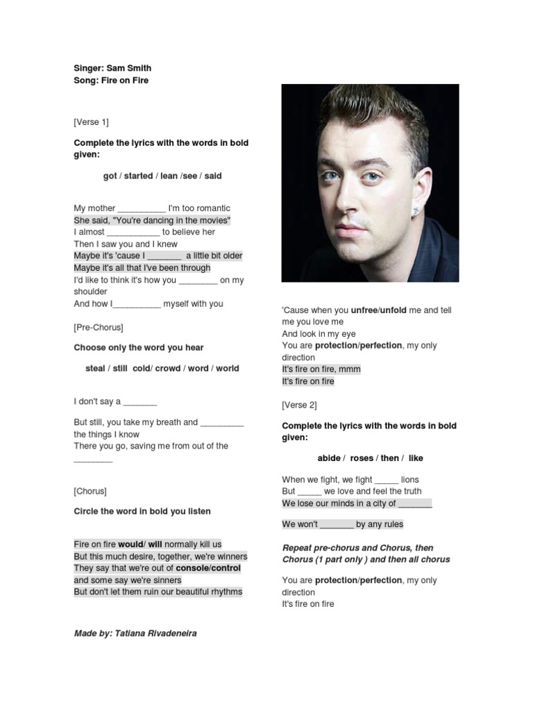 Sam Smith Fire On Fire Lyrics | PDF
