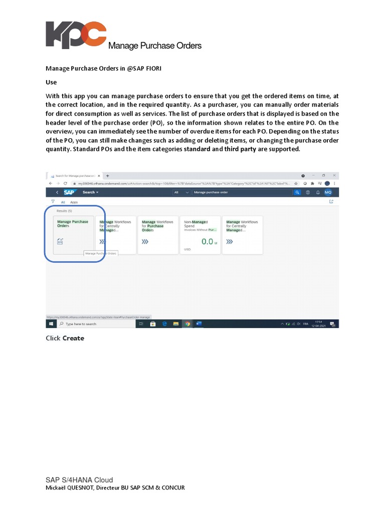 Manage PO in SAP Fiori | PDF | Supply Chain Management | Business Process