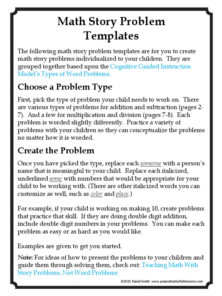 Math Story Problem Templates: Choose A Problem Type | Download Free PDF ...