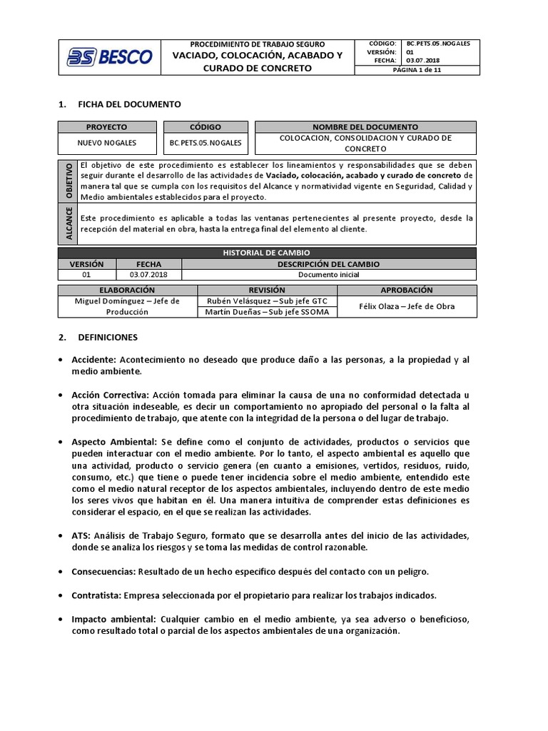 BC - Pets5 Vaciado, Colocación, Acabado y Curado de V1 | PDF | Hormigón | Residuos