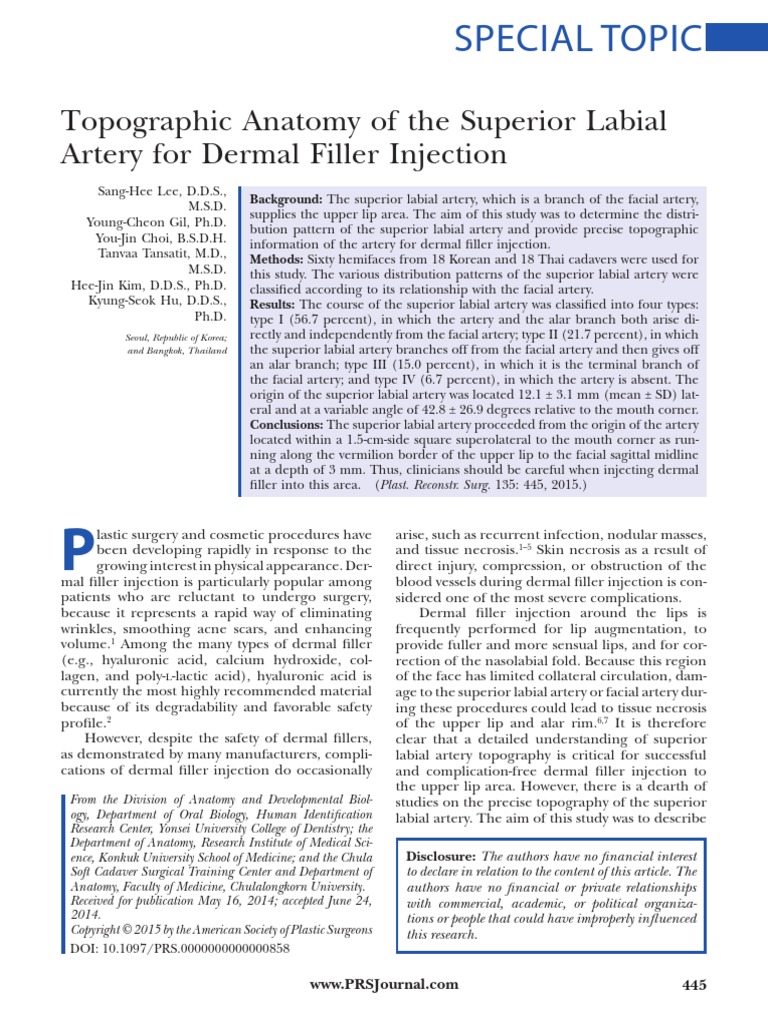 Topographic Anatomy of The Superior Labial Artery For Dermal Filler ...