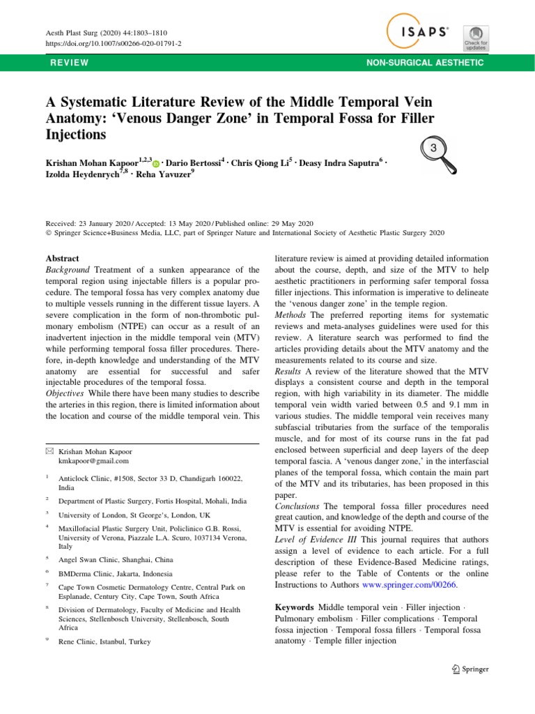 A Systematic Literature Review of The Middle Temporal Vein Anatomy ...
