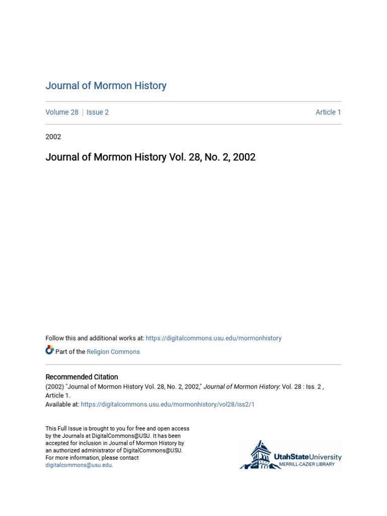 Journal of Mormon History Journal of Mormon History | PDF | The Church ...