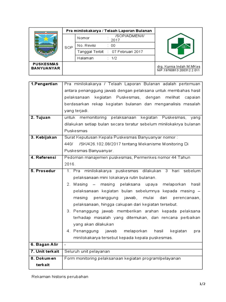 SOP Pra Minilokakarya Puskesmas | PDF