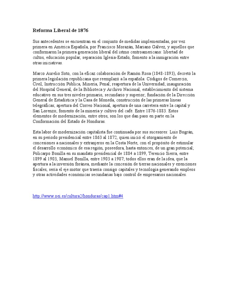Reforma Liberal Honduras | PDF | Política (general) | Gobierno