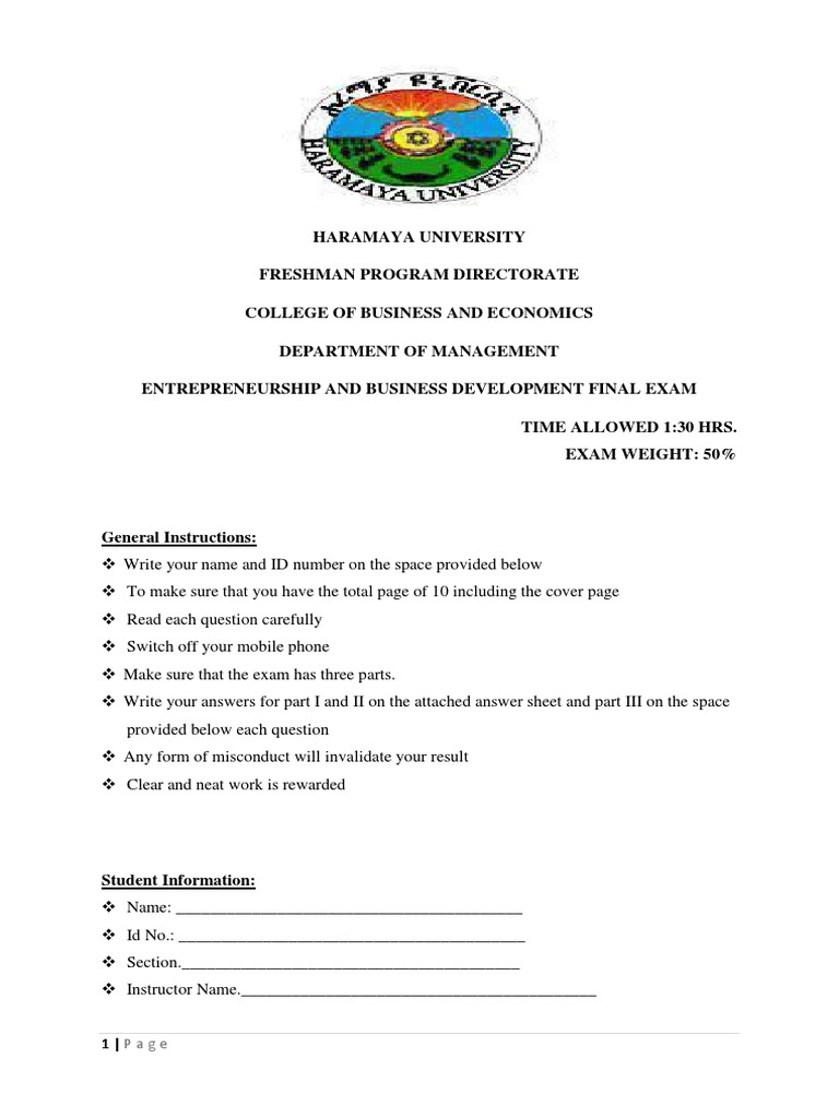 Entrepreneurship Final Exam (Freshman Program 2021) | PDF | Pricing ...