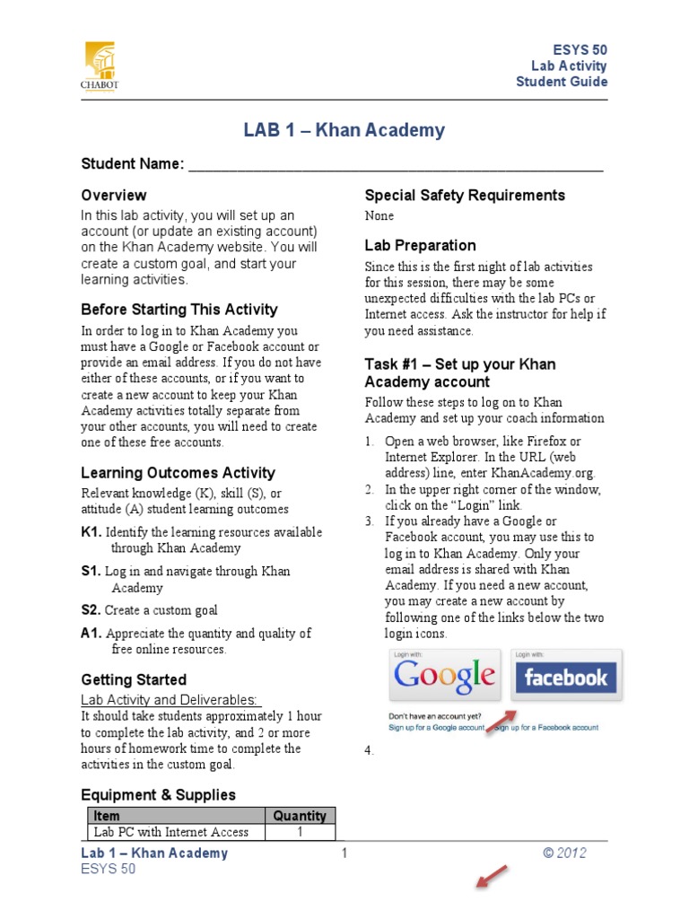 LAB 1 - Khan Academy: Esys 50 Lab Activity Student Guide | PDF | World ...