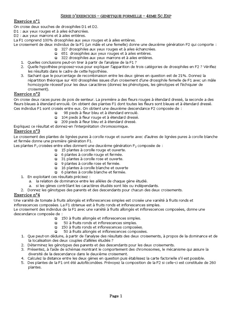 Exercices corrigés de génétique formelle | PDF | Hybride (Biologie ...