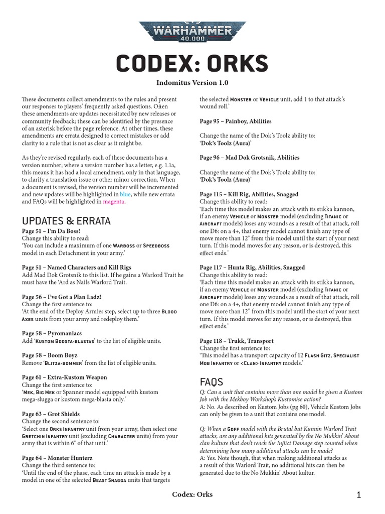 Codex: Orks: Updates & Errata | PDF
