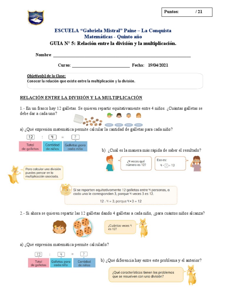 5 Año - Guia 5 - Relacion Entre Division y Multiplicacion | PDF