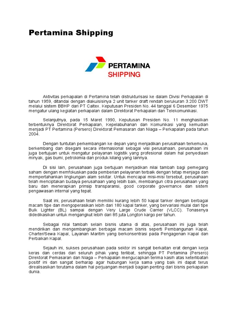 Pertamina Shipping Profile | PDF