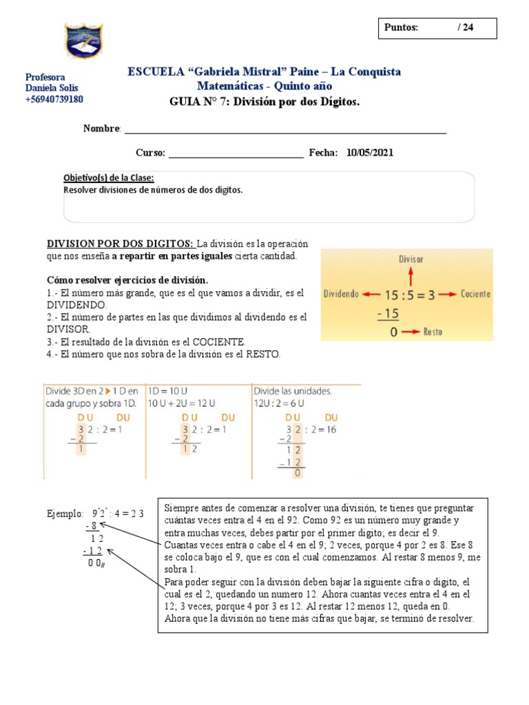 Divisiones de Dos Cifras para 5° Primaria | PDF | División (Matemáticas ...