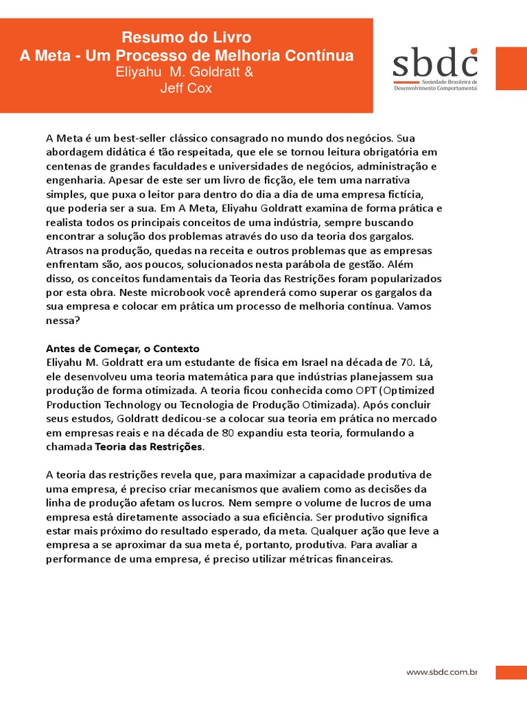 Livro A Meta | PDF | Dinheiro | Mercado (economia)