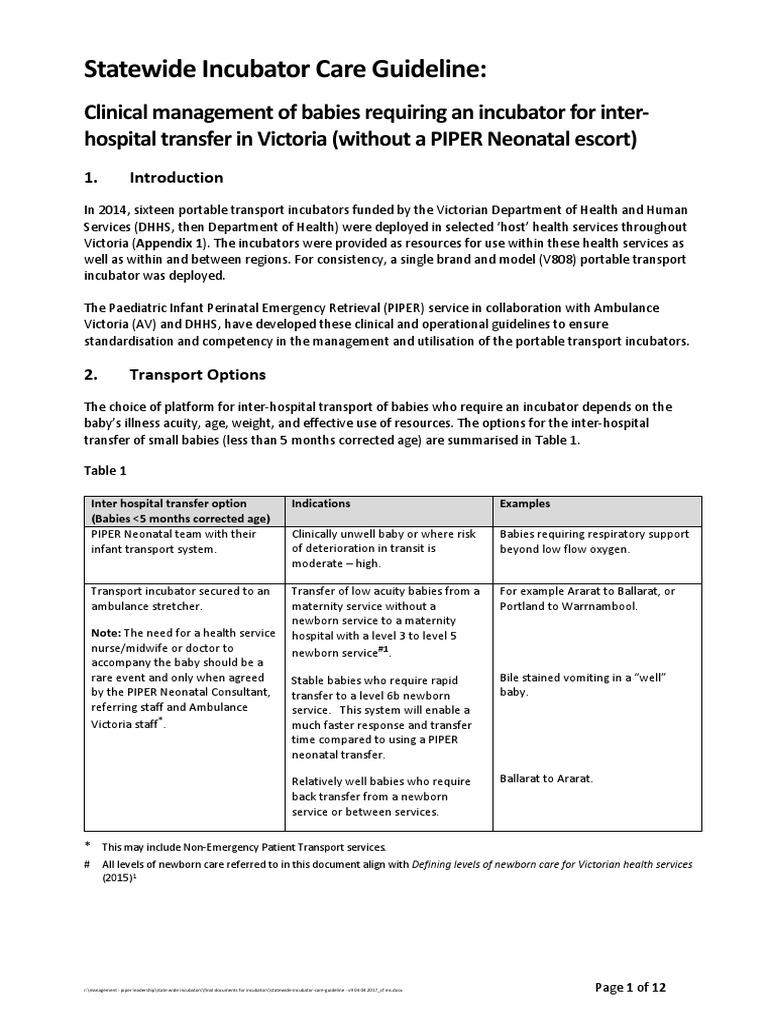 Statewide Incubator Care Guideline | PDF | Neonatal Intensive Care Unit ...
