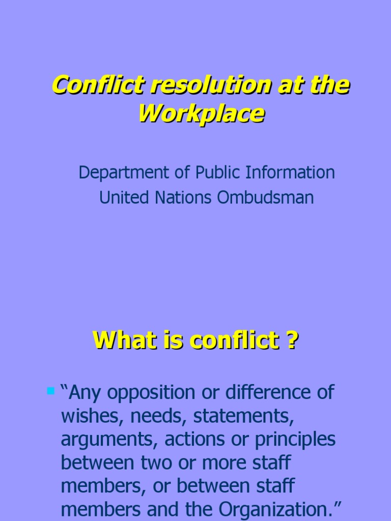 Conflict Resolution at The Workplace | PDF | Conflict Resolution ...
