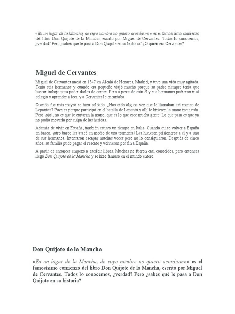 En Un Lugar de La Mancha | PDF | Don Quijote | Miguel De Cervantes