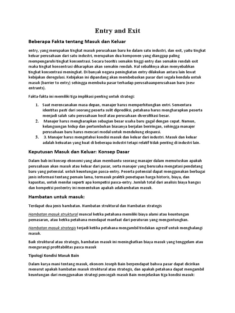 Entry and Exit | PDF