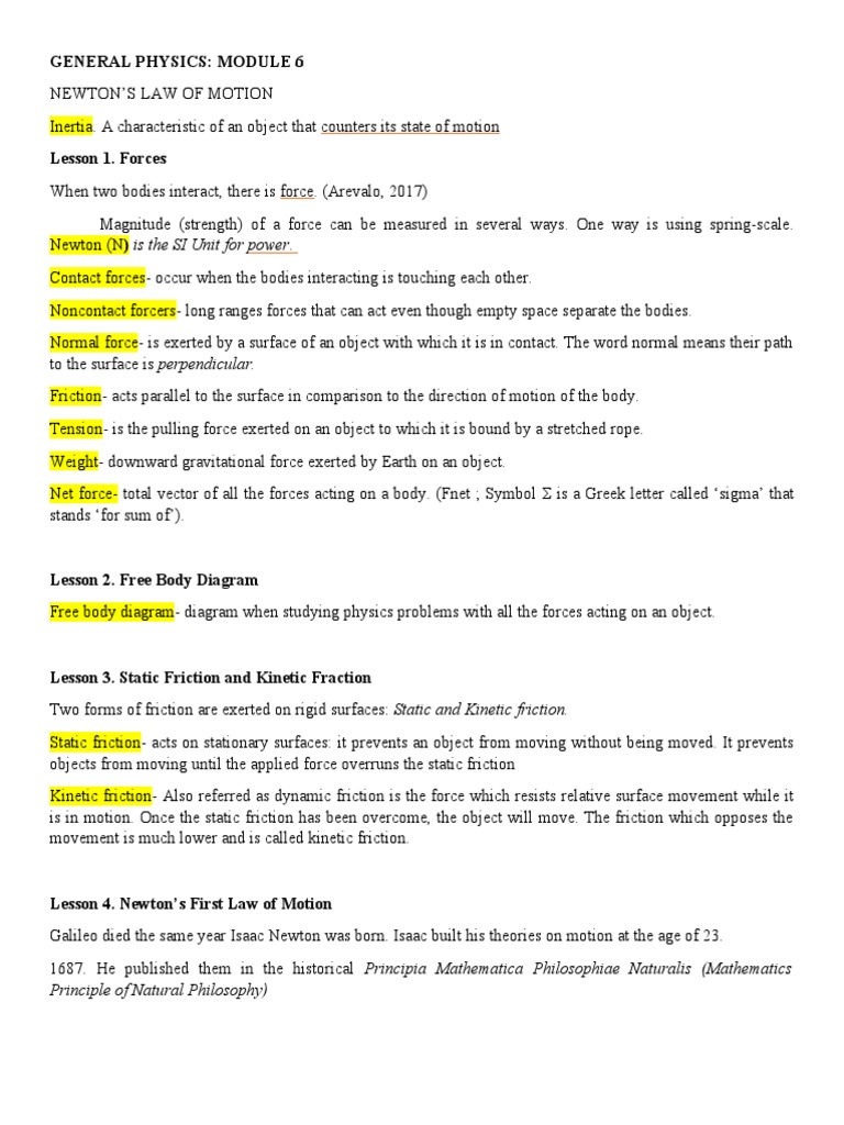 GENERAL PHYSICS MODULE 6 Reviewer | PDF | Newton's Laws Of Motion | Force