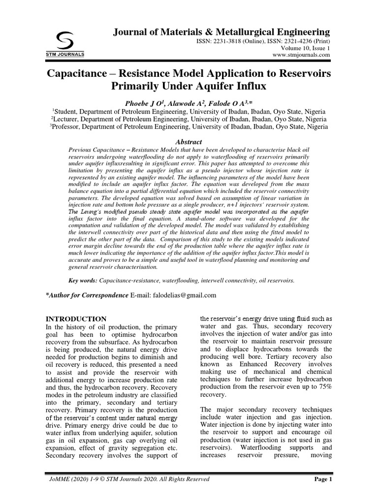 Capacitance - Resistance Model Application | PDF | Petroleum Reservoir ...
