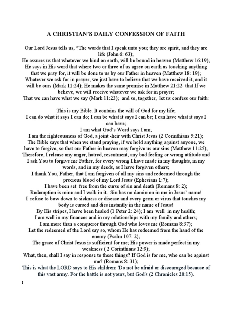 A Chritian's Daily Confession of Faith | PDF | Confession (Religion) | Forgiveness