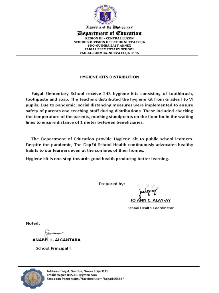 Department of Education: Hygiene Kits Distribution | PDF