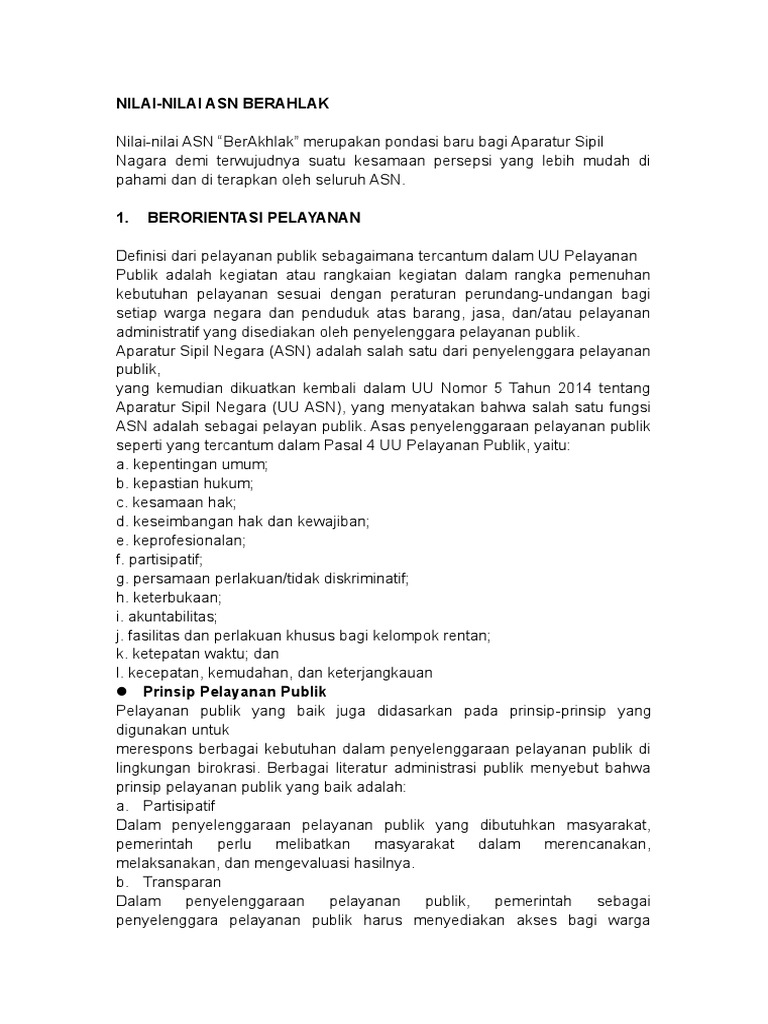 Nilai-Nilai Asn | PDF | Bisnis | Pengelolaan Keuangan & Uang