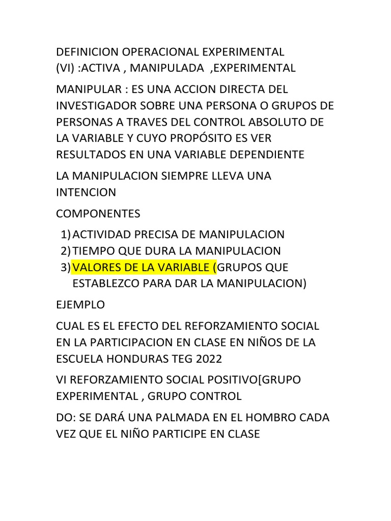 Definicion Operacional Experimental | PDF