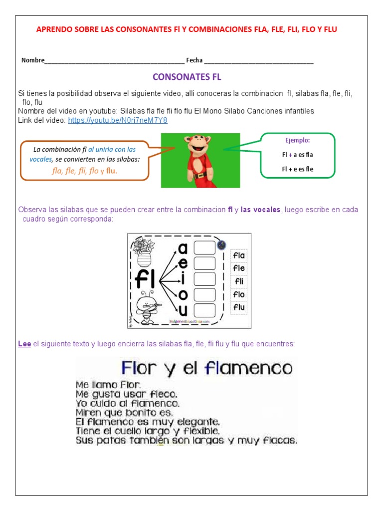 Actividades con combinaciones fla, fle, fli, flo, flu | PDF ...