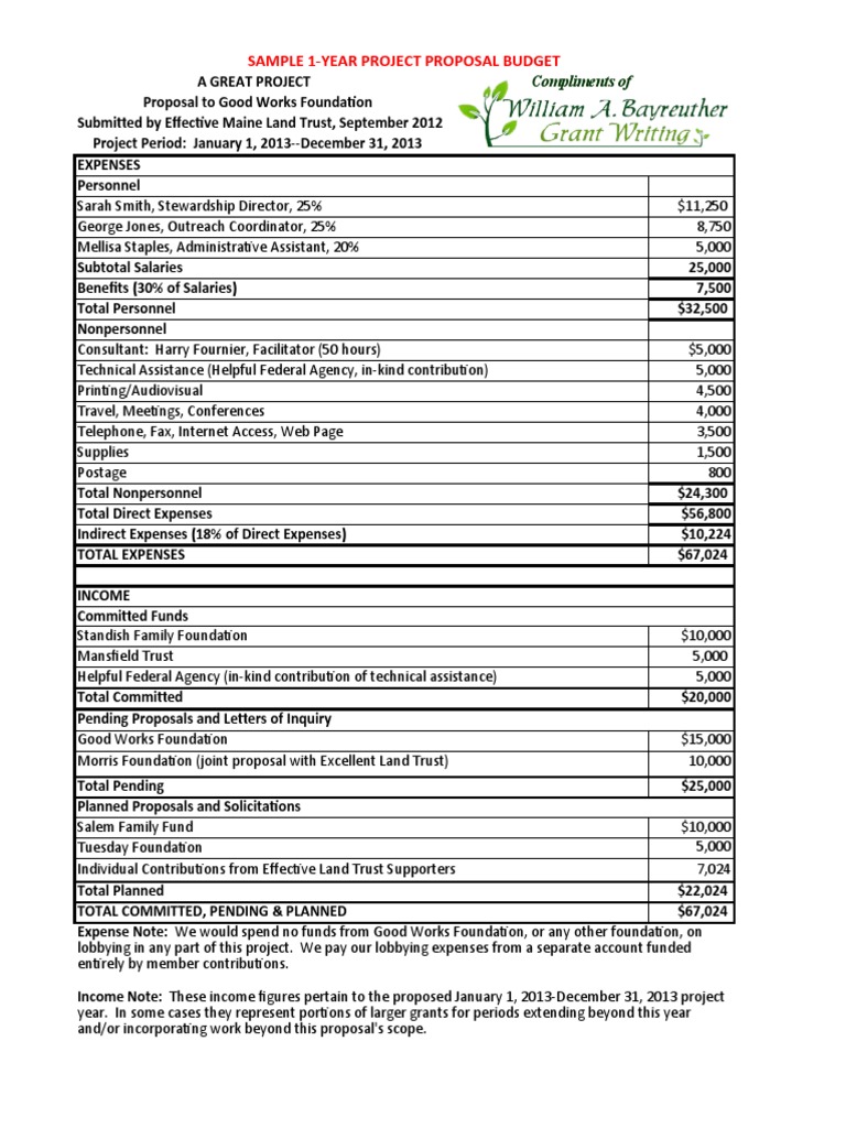1-Year Project Proposal Budget Overview | PDF