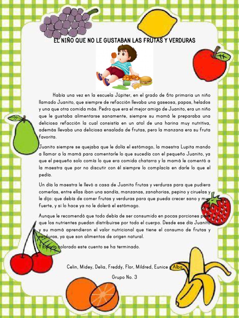 El Niño Que No Le Gustaban Las Frutas y Verduras | PDF