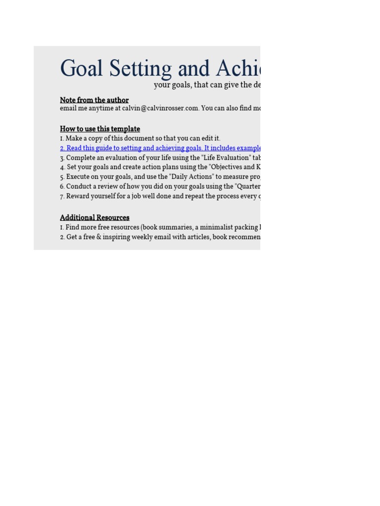 Goal Setting and Achievement Template | Download Free PDF | Goal ...